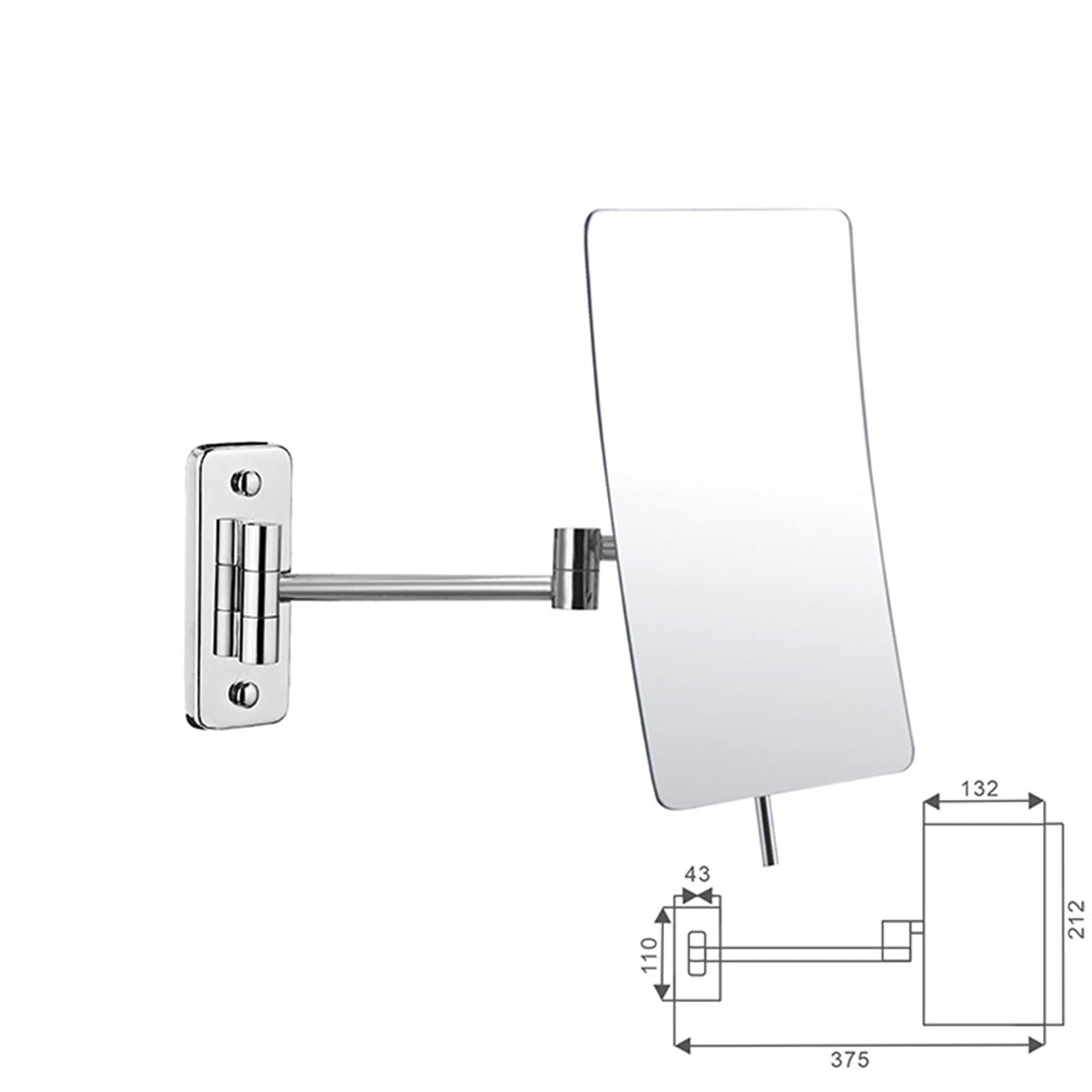 Bathroom Folding Makeup Mirror ,Hotel Bathroom Rotating Telescopic Mirror Wall Hanging Beauty Triple Zoom Single Side Makeup Mirror 8 Inch Free Punch-Square Bottom