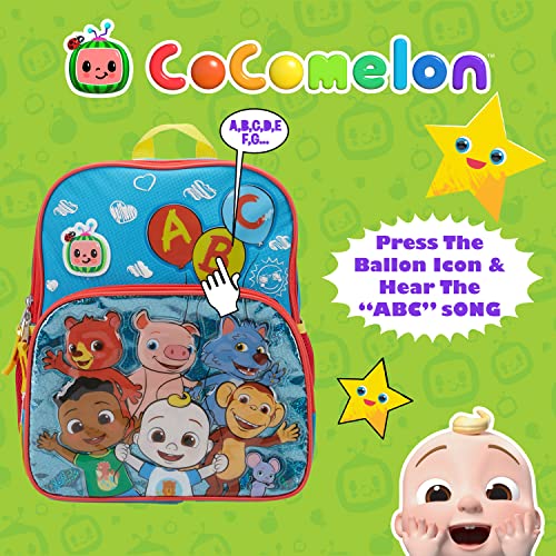 AI ACCESSORY INNOVATIONS Cocomelon JJ's Kids Backpack with ABC Song Sound Chip for Boys and Girls, Pre-school Toddler Travel Bag with Padded Back and Adjustable Straps, Versatile 12"