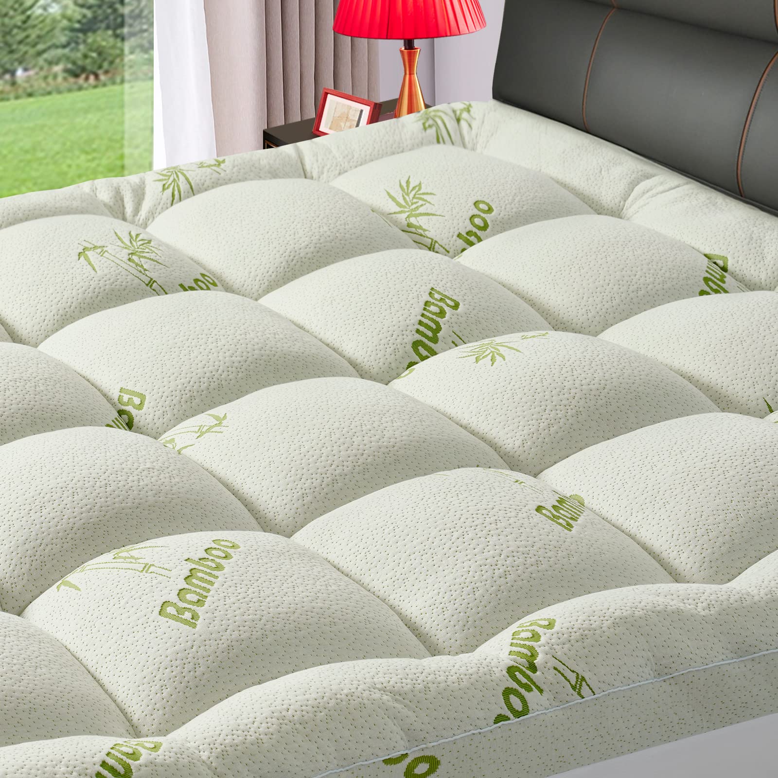 Premium Viscose Made from Bamboo Queen Size Mattress Topper for Back Pain, 1200 GSM Quilted Fitted Extra Thick Mattress Pad,Pillow Top Mattress Cover with Deep Pocket Up to 21 Inches（60 * 80inch）