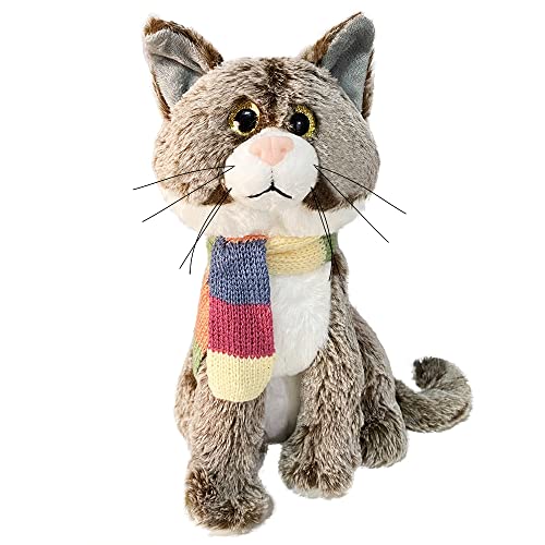WEWINYTQ Cuddly Deluxe Cat Plush Toy, Soft Kitten Stuffed Animal Kitty Doll Toy Gifts for Kids Children’s Day, Birthday, Valentine, Christmas White and Brown –10 inch