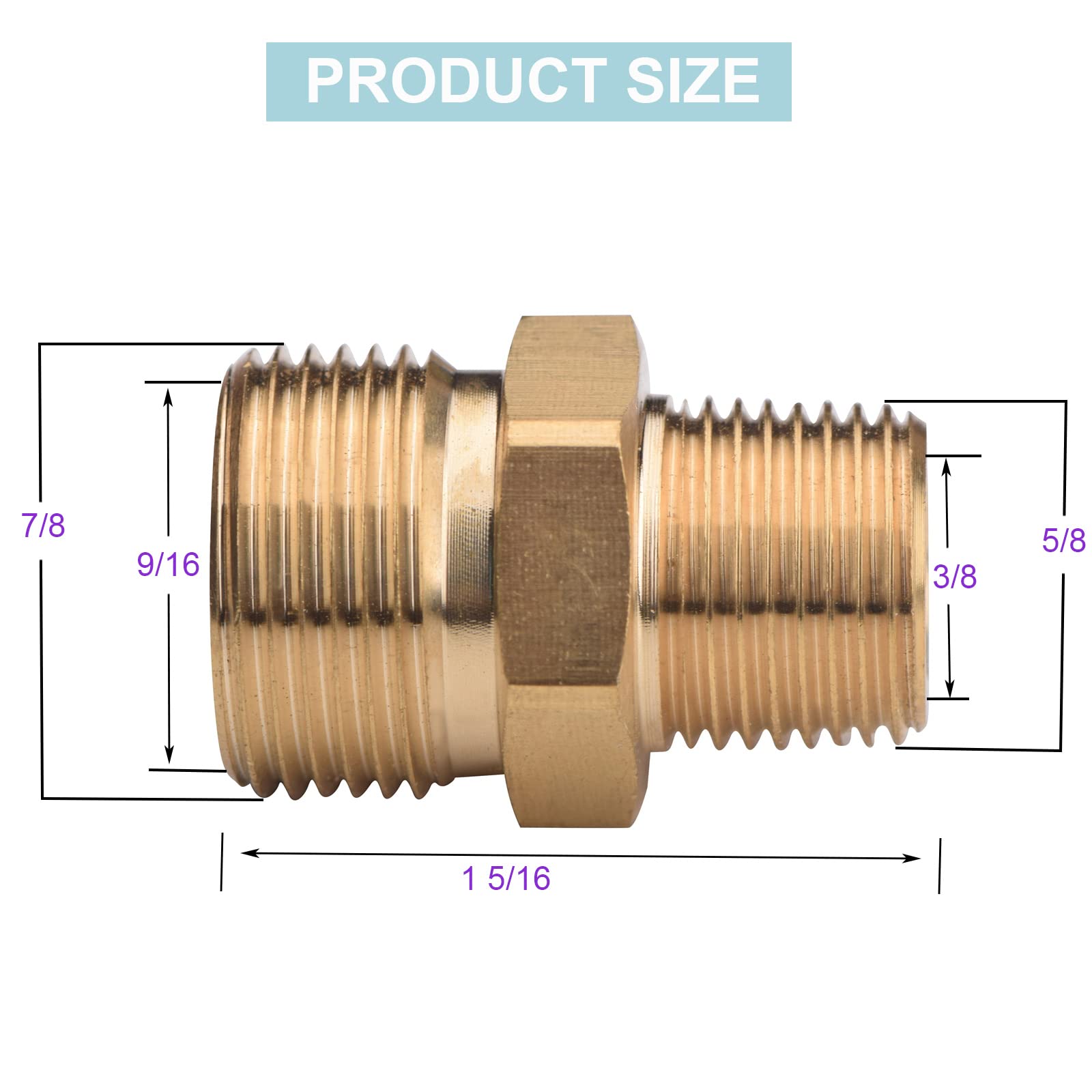 2 Pack M22 to 3/8 Inch NPT Male Pressure Washer Adapter Brass Pipe Thread Fitting 4500 PSI Compatible with Simpson, Generac, Briggs Stratton etc