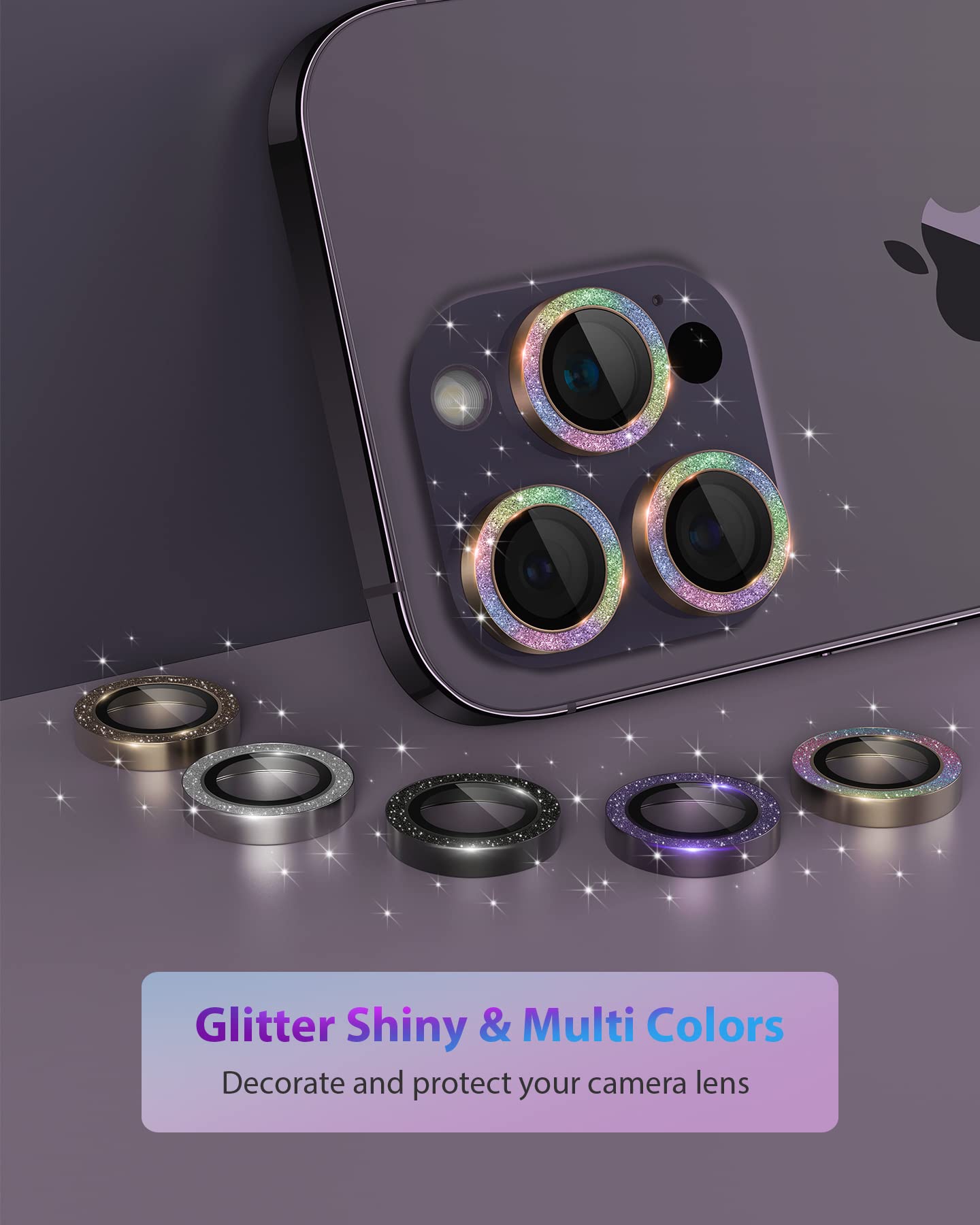 LRONFIEE for iPhone 14 Pro and iPhone 14 Pro Max Camera Lens Protector Aluminium Alloy Tempered Glass Camera Cover for iPhone 14 Pro Max 6.7"/ 14 Pro 6.1" (1 Set) CD Texture Gold