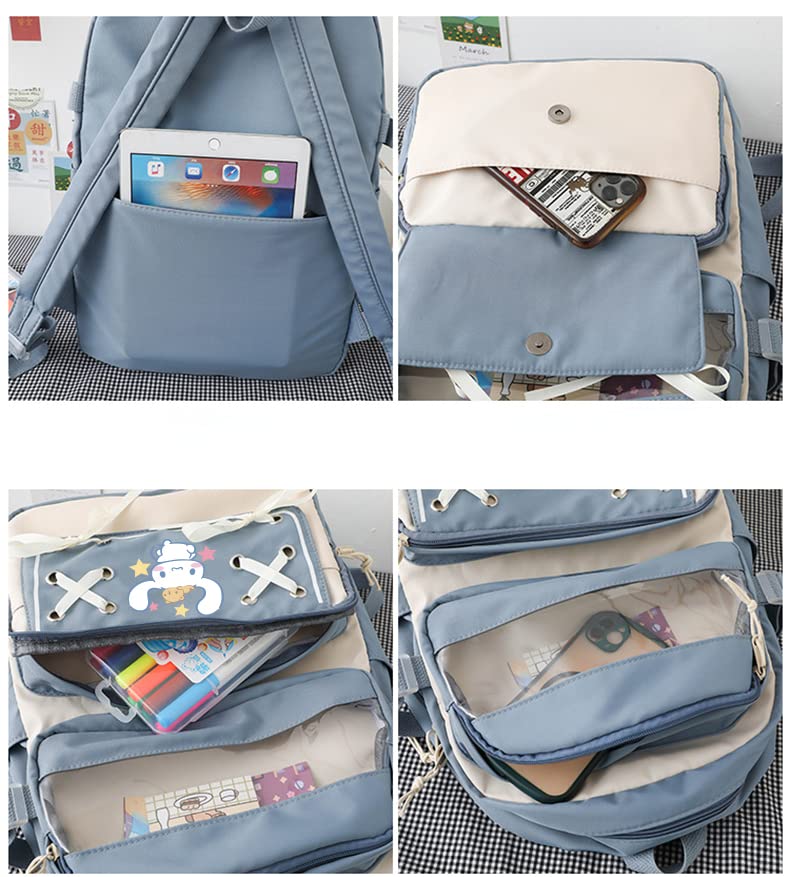Festa Park Cute Cool Backpack for Teens Girls, Ita Bag Kawaii Backpack with Kawaii Pins Accessories, Cool Backpack for Christmas Gifts (Blue)