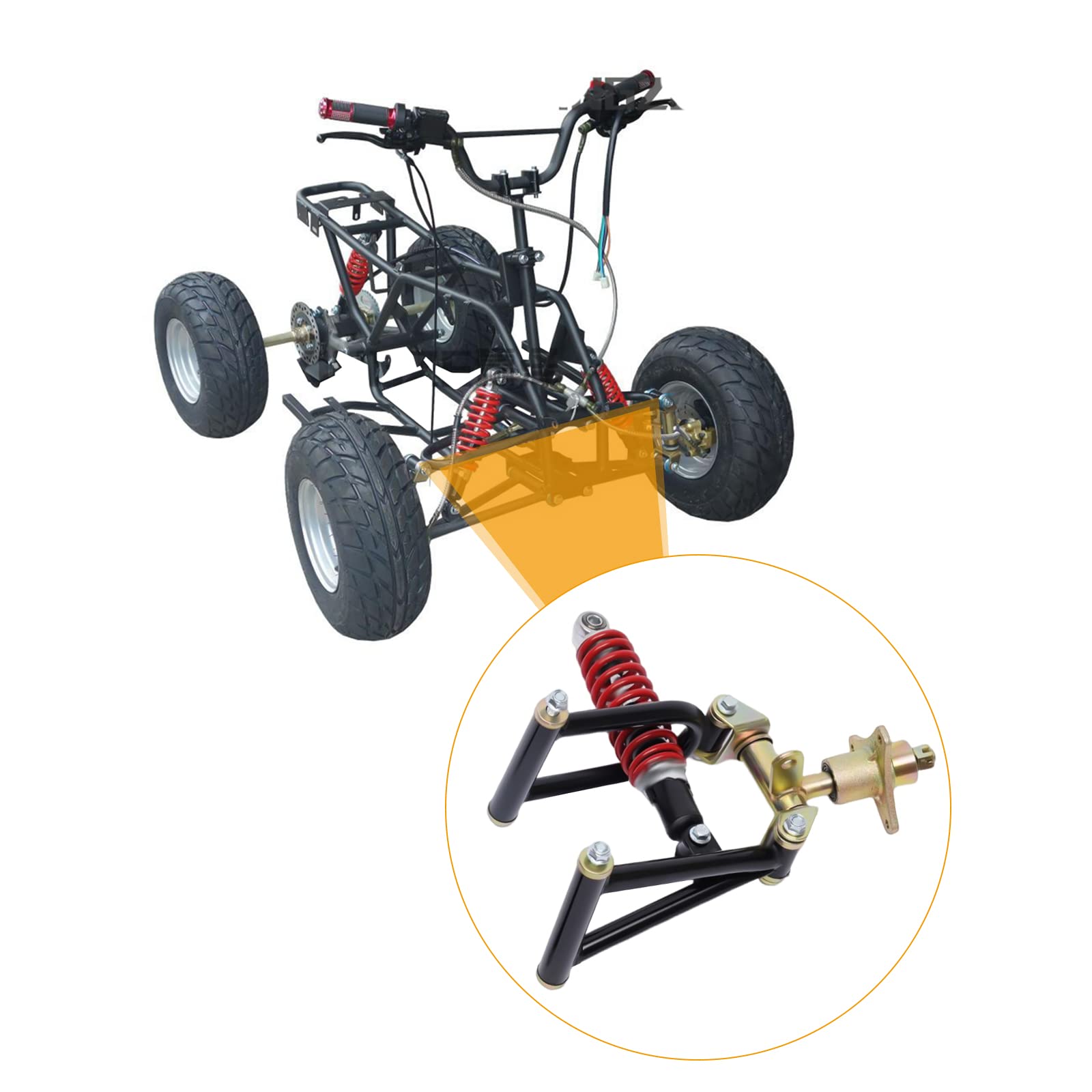 Front Suspension Upper And Lower Swing Arm teering Knuckle Spindle Assembly Kit with Suspension Shock for DIY ATV Quad Bike Buggy Go Kart (220mm)