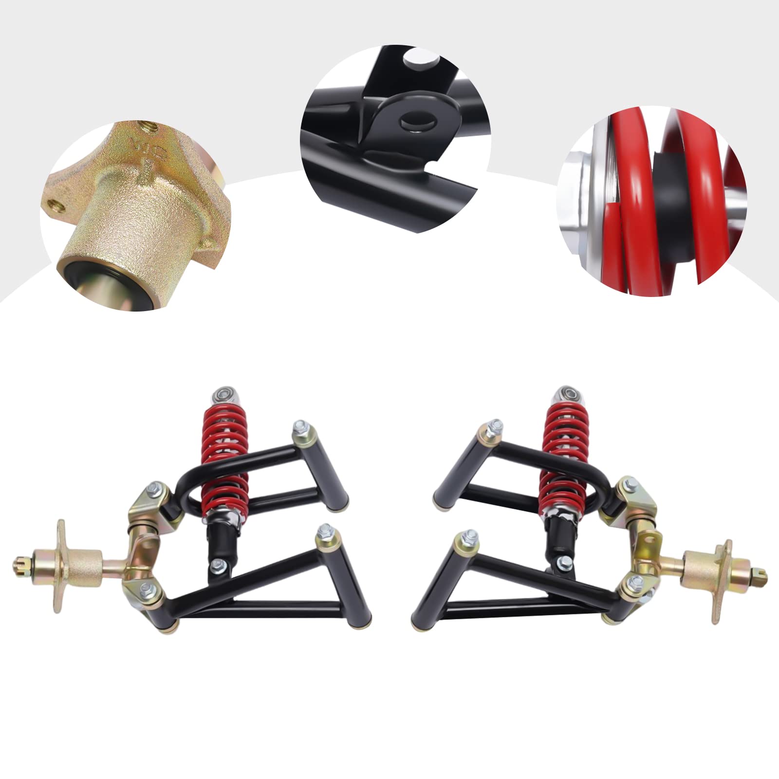 Front Suspension Upper And Lower Swing Arm teering Knuckle Spindle Assembly Kit with Suspension Shock for DIY ATV Quad Bike Buggy Go Kart (220mm)