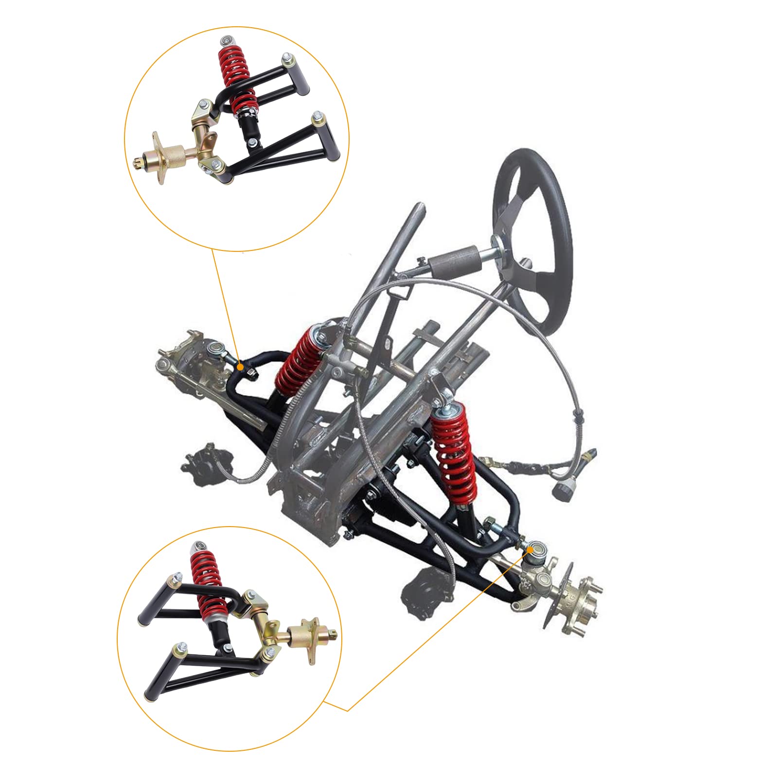 Front Suspension Upper And Lower Swing Arm teering Knuckle Spindle Assembly Kit with Suspension Shock for DIY ATV Quad Bike Buggy Go Kart (220mm)