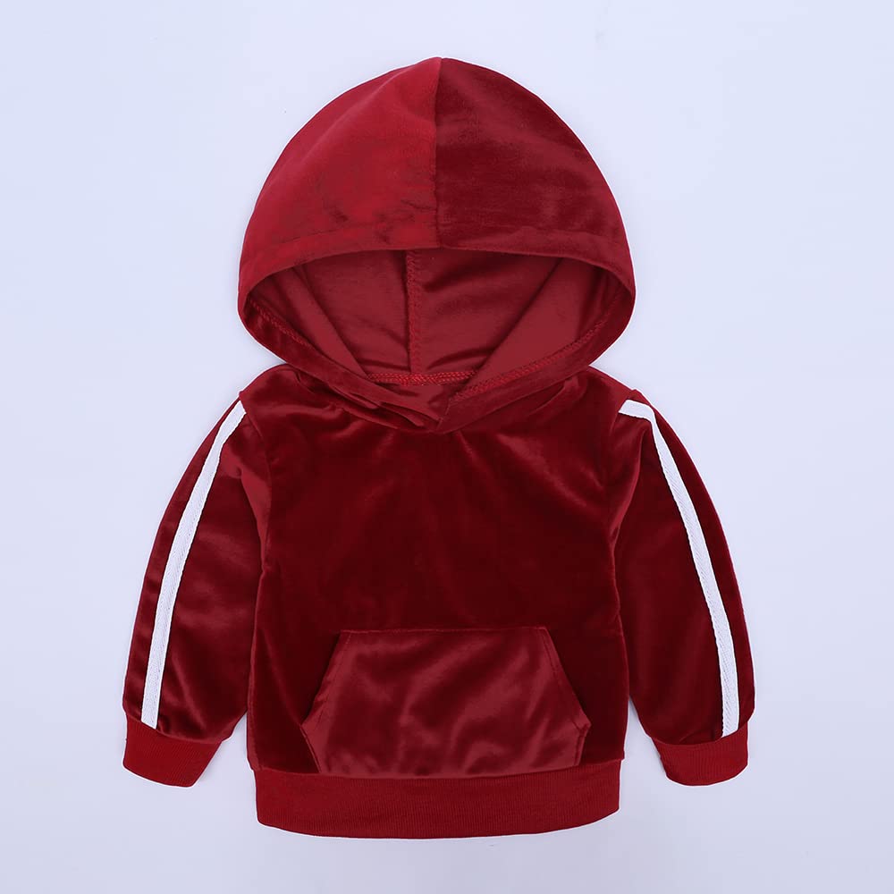 MYGBCPJS Boys Girls 2 Pcs Velvet Sweat Suit Outfits Toddler Kids Long Sleeve Pullover Hoodie + Elastic Waist Sweatpants Set