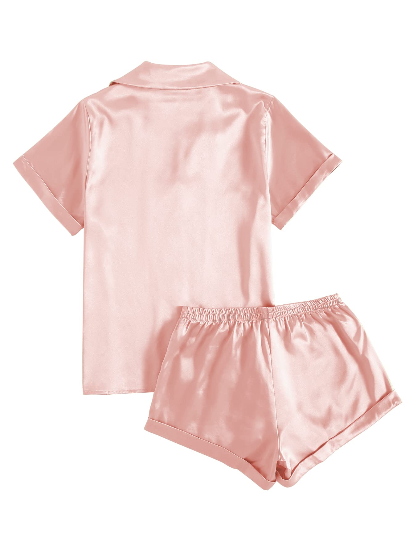LYANER Women's Sleepwear Satin Silky Short Sleeve Top with Shorts Pajama Set Dusty Pink Medium