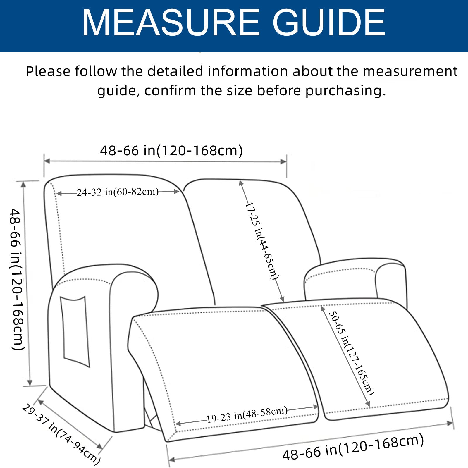 CRFATOP Printed Recliner Chair Slipcover with Pockets 2 Seat Recliner Sofa Covers 6-Pieces Lazy Boy Chair Cover Fallon Collection Slipcover for Recliner with Elastic Bottom,01