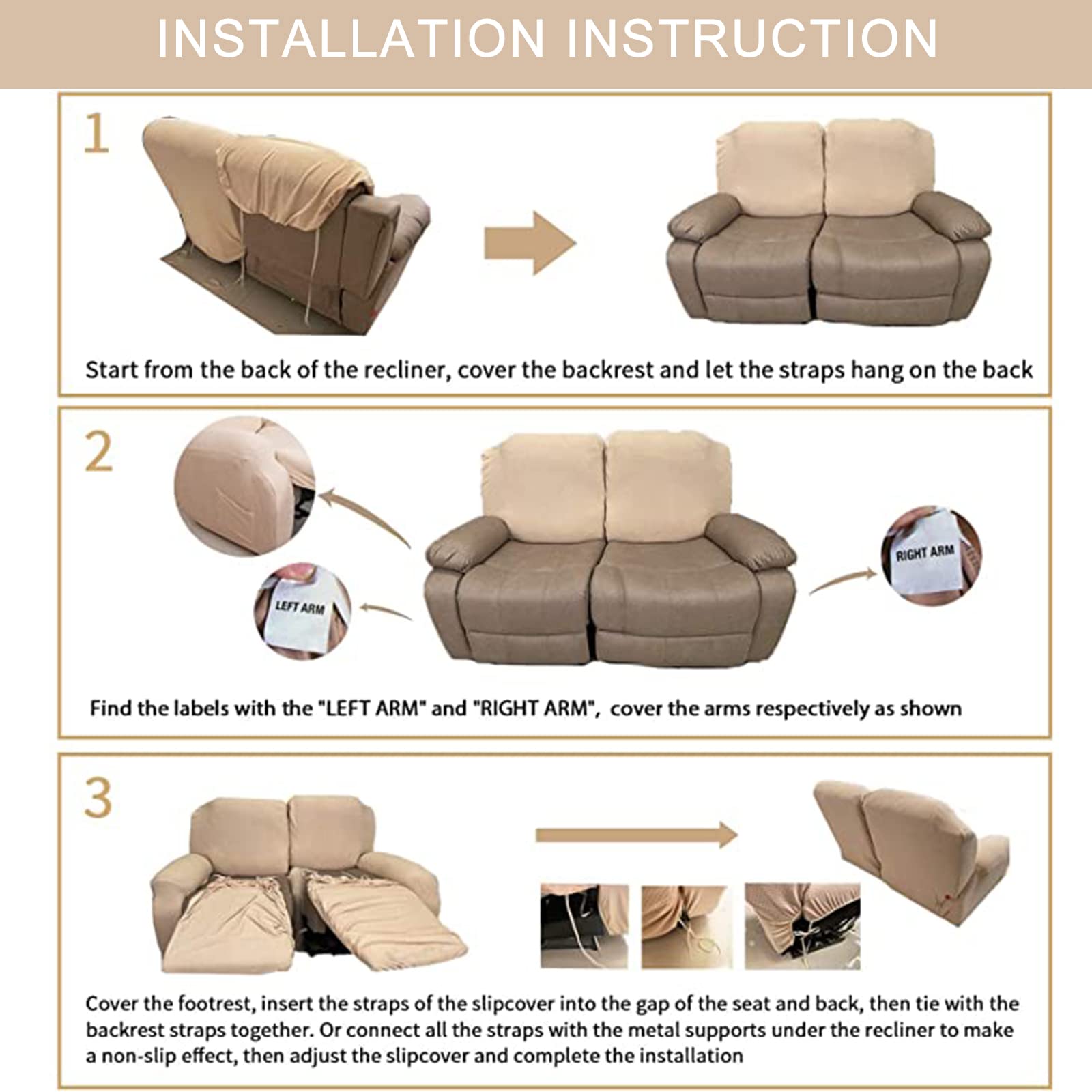 CRFATOP Printed Recliner Chair Slipcover with Pockets 2 Seat Recliner Sofa Covers 6-Pieces Lazy Boy Chair Cover Fallon Collection Slipcover for Recliner with Elastic Bottom,01