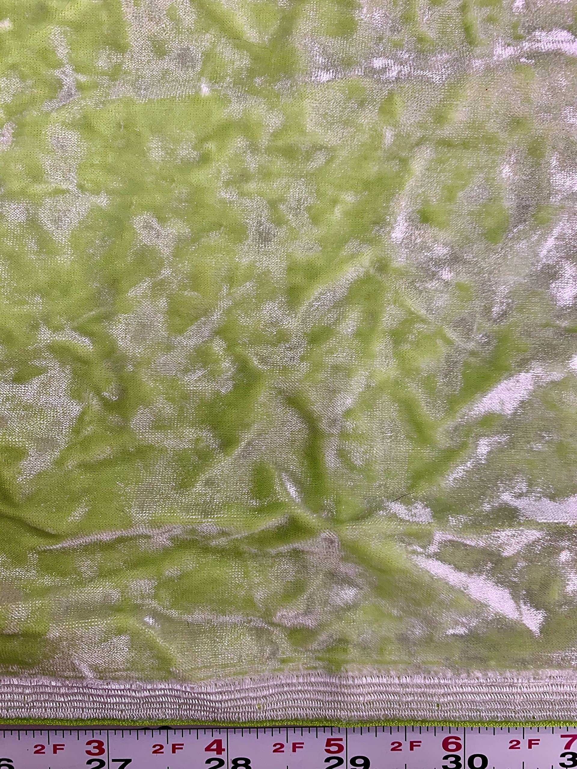 Samantha Lime Green Silver Polyester Stretch Crushed Velvet Fabric by The Yard for Bows, Topknot. Headwraps, Clothes, Costumes, Crafts