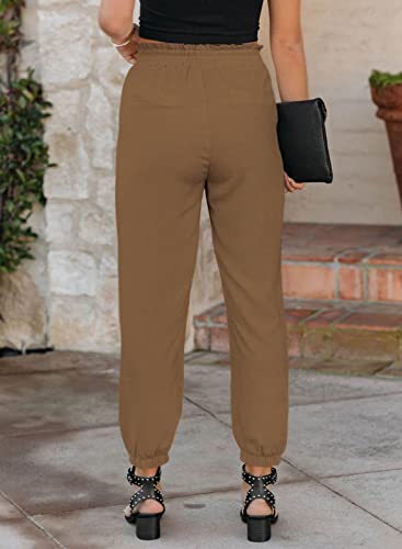 Dokotoo Womens Plus Size Comfy Casual Loose Drawstring Elastic High Waisted Joggers Wrokout Fashion Trendy Sweatpants Pant with Pockets Khaki XL