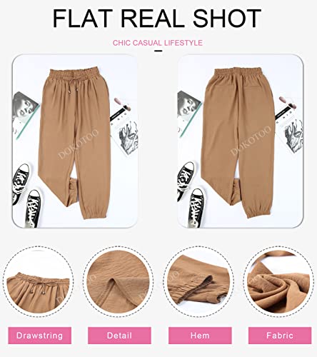 Dokotoo Womens Plus Size Comfy Casual Loose Drawstring Elastic High Waisted Joggers Wrokout Fashion Trendy Sweatpants Pant with Pockets Khaki XL