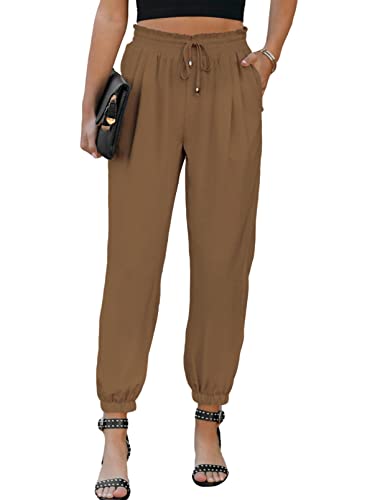 Dokotoo Womens Plus Size Comfy Casual Loose Drawstring Elastic High Waisted Joggers Wrokout Fashion Trendy Sweatpants Pant with Pockets Khaki XL