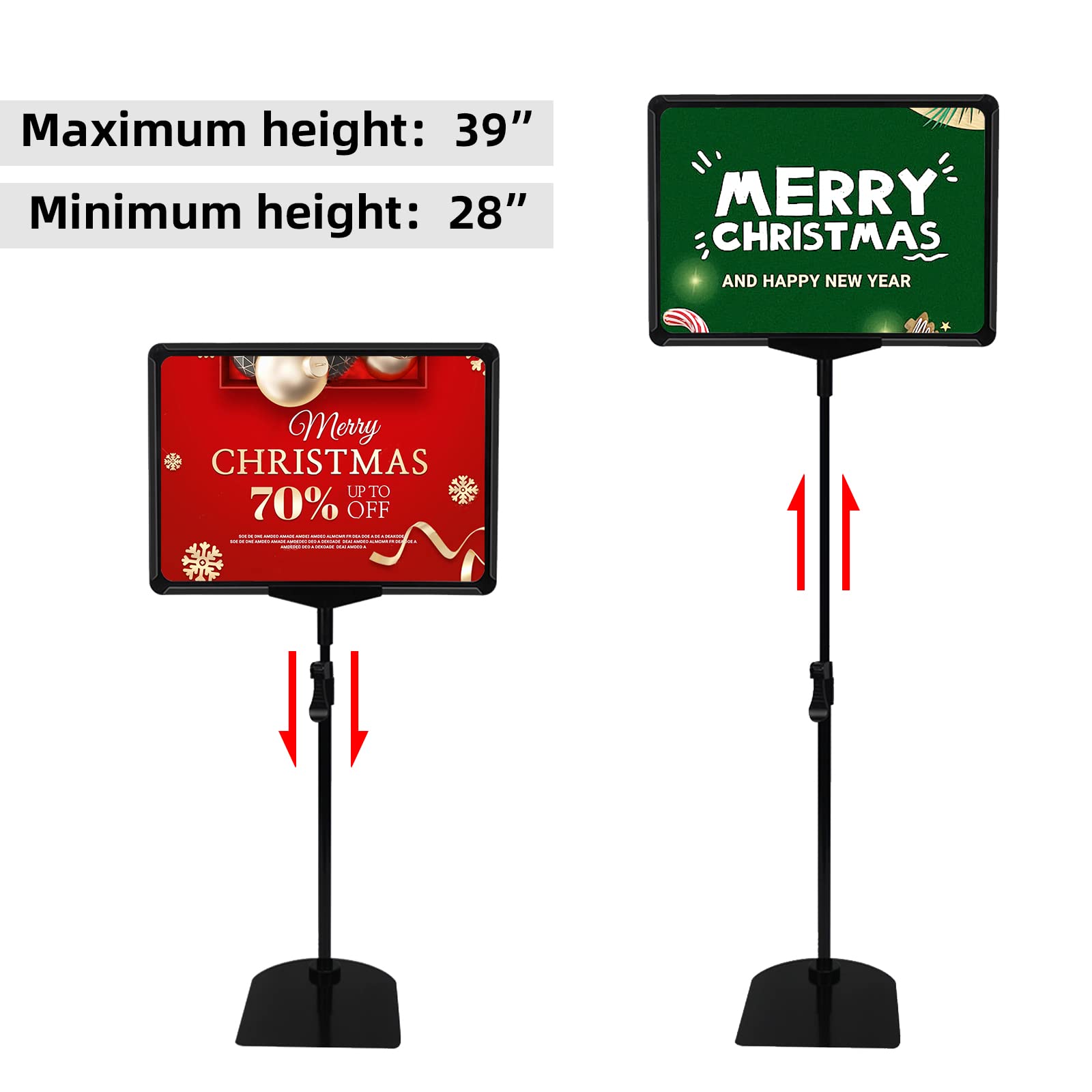 Sign Holder, Sign Stand with Adjustable Height Snap Open, Reusable Sign Holder 8.5 x 11 Inch, Sign Stands for Display Advertising Business Menu Flyer Signage, Vertical and Horizontal View Sign Holder Stand (Black, 2 Pack)