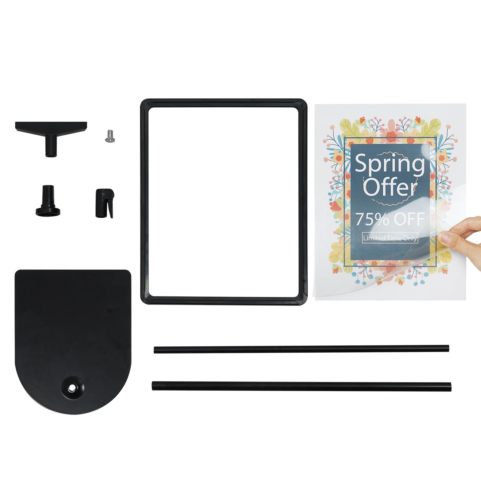 Sign Holder, Sign Stand with Adjustable Height Snap Open, Reusable Sign Holder 8.5 x 11 Inch, Sign Stands for Display Advertising Business Menu Flyer Signage, Vertical and Horizontal View Sign Holder Stand (Black, 2 Pack)