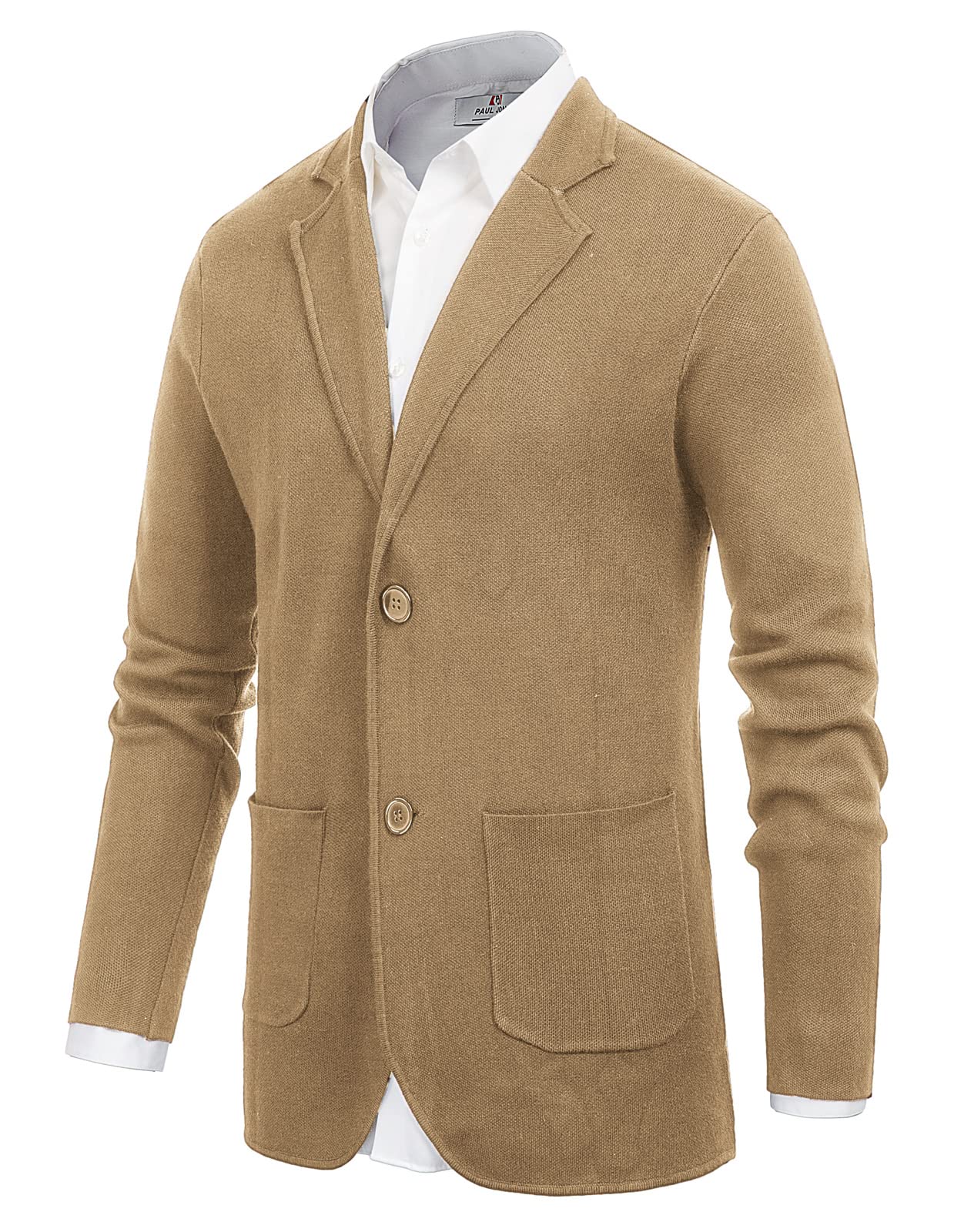 Men Cardigan Sweaters Jacket Stylish Regular Fit Notch Lapel Knit Blazer Sport Coat Business Work Blazer Camel XL
