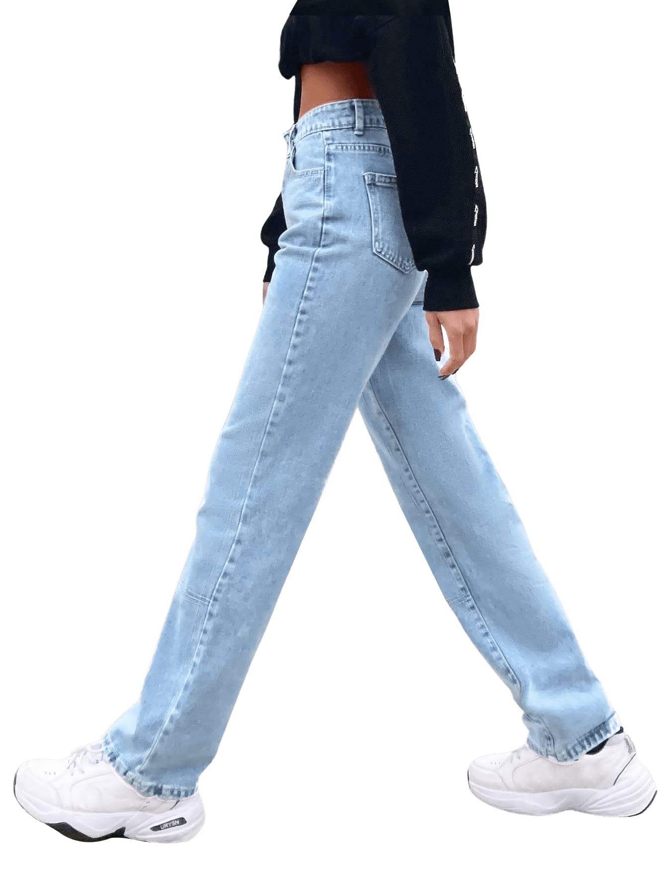 SweatyRocks Women's Casual High Waisted Straight Leg Boyfriend Jeans Denim Pants Light Wash S