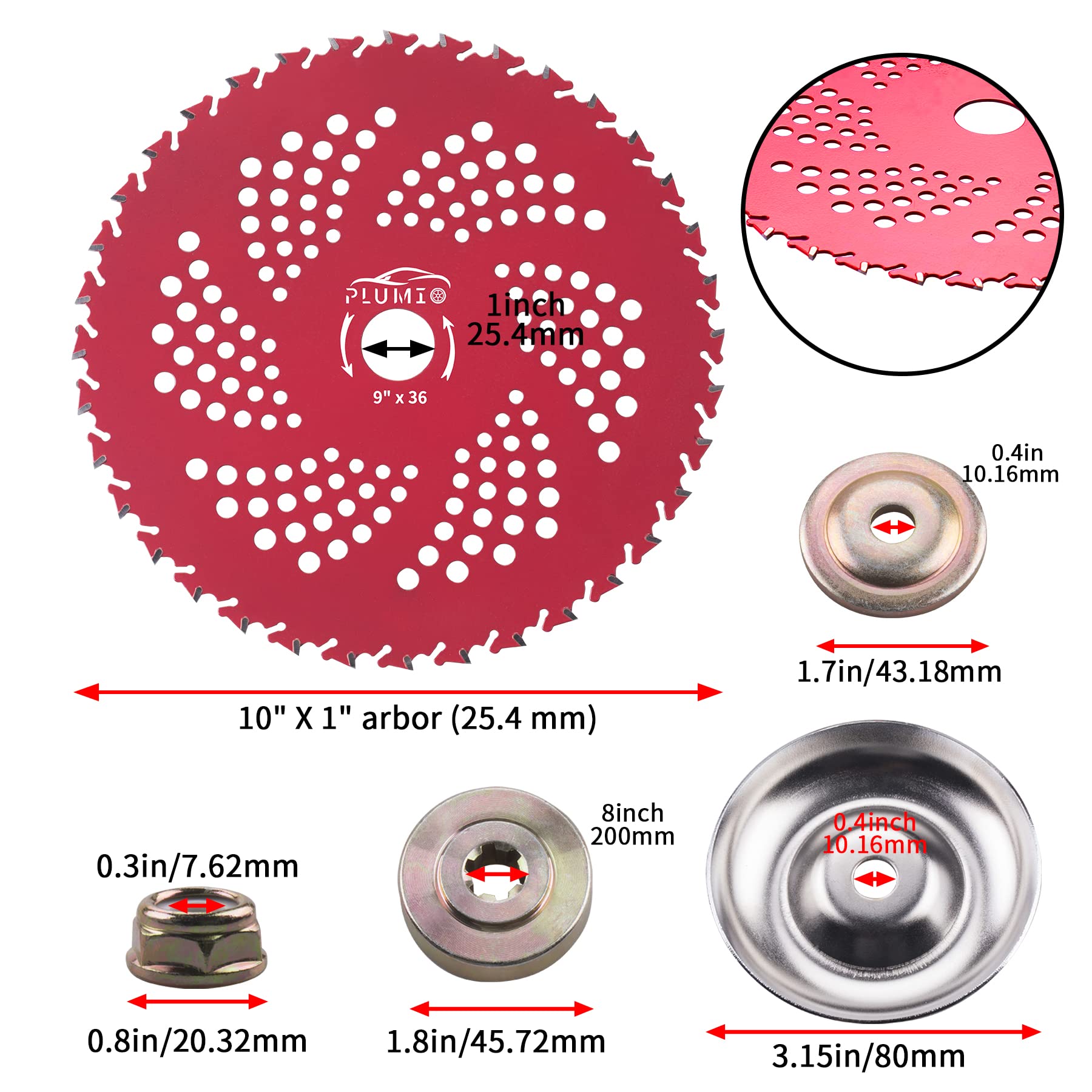 PLUMIA 9" x 36 Teeth Carbide Tipped Blades with Universal Adapter Kit, for Brush Cutter, Trimmer, Weed Eater, Compatible with Husqvarna, Stihl, Ego, and More