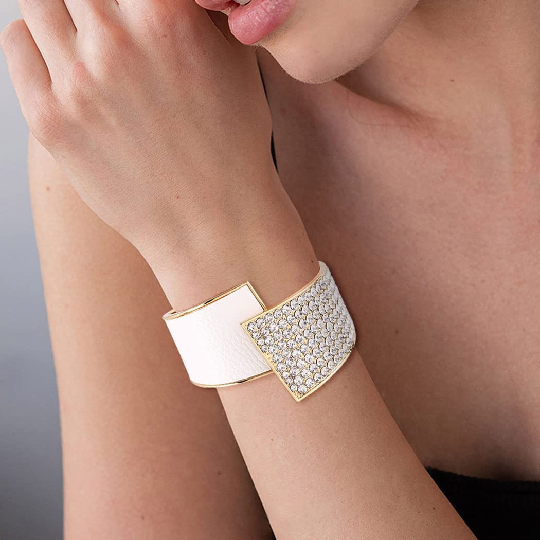 ELABEST Stylish Rhinestone Bracelet White Cuff Bracelets Stretch Bracelets Sparkly Hand Chain Wedding Parties Jewelry Accessories for Women (White)