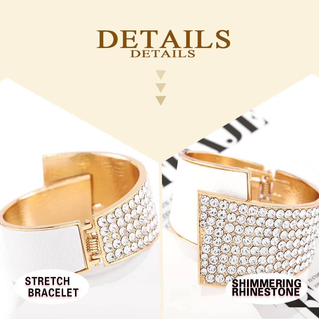 ELABEST Stylish Rhinestone Bracelet White Cuff Bracelets Stretch Bracelets Sparkly Hand Chain Wedding Parties Jewelry Accessories for Women (White)