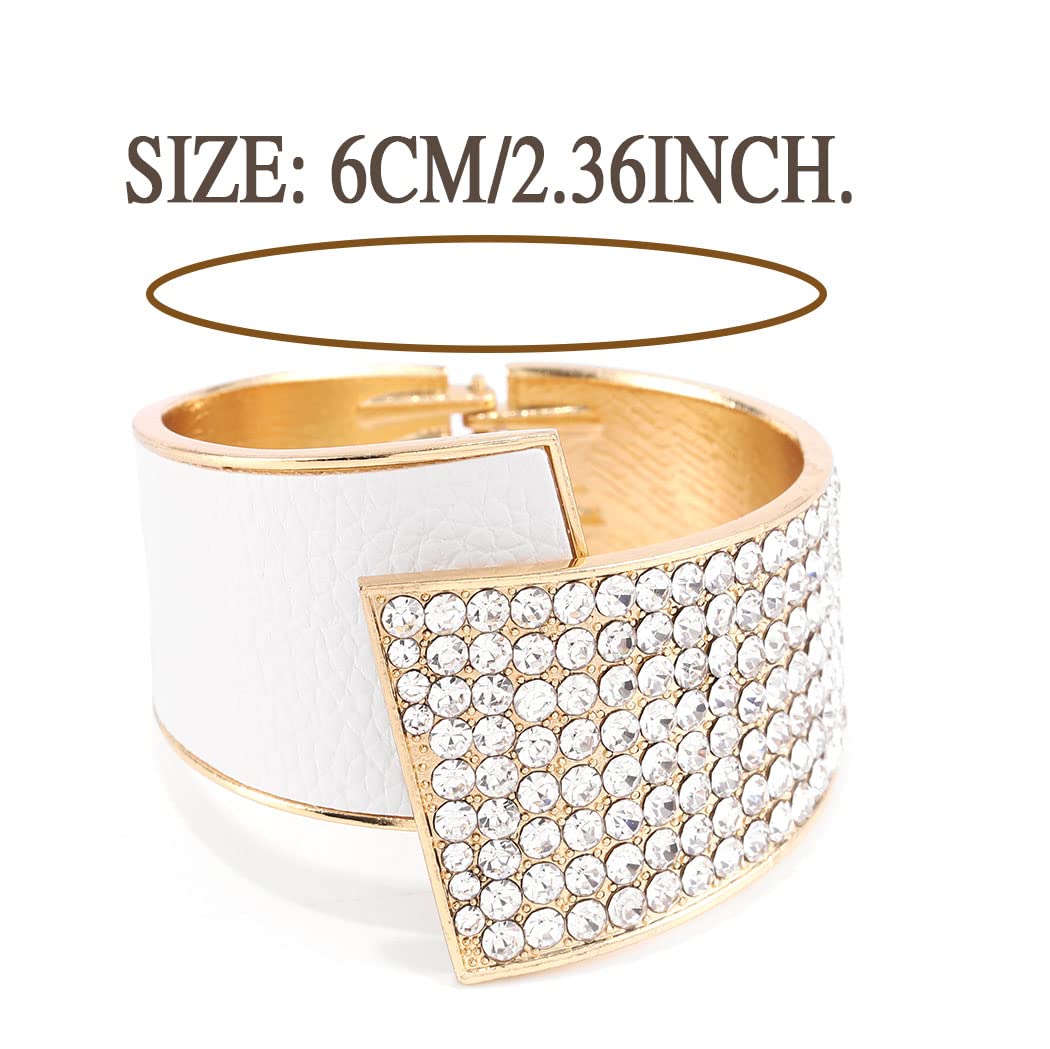 ELABEST Stylish Rhinestone Bracelet White Cuff Bracelets Stretch Bracelets Sparkly Hand Chain Wedding Parties Jewelry Accessories for Women (White)