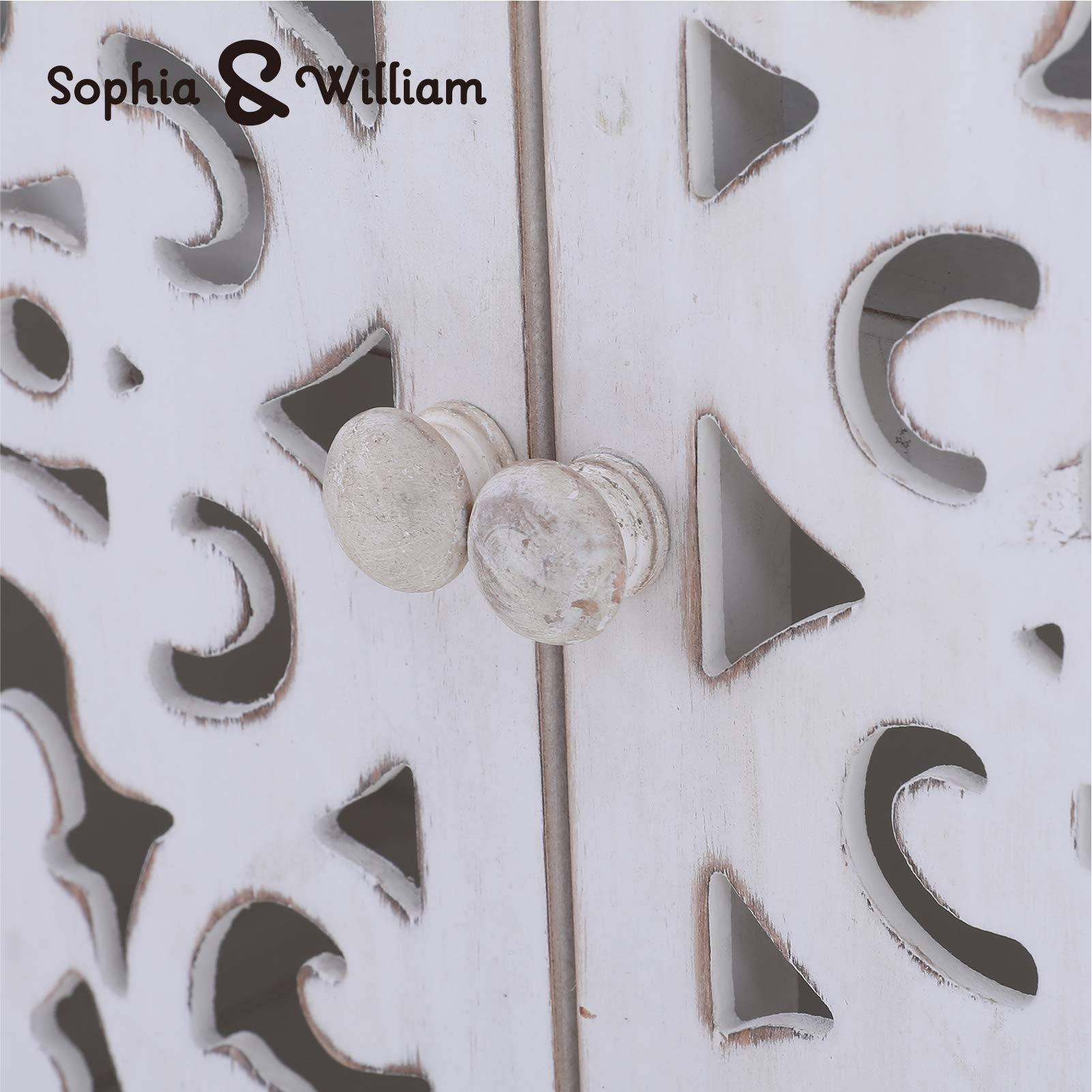 Sophia & William Accent Cabinet with 2 Doors, Distressed Storage Cabinet with Wood Frame and Hollow-Carved Door for Entryway Living Room, White