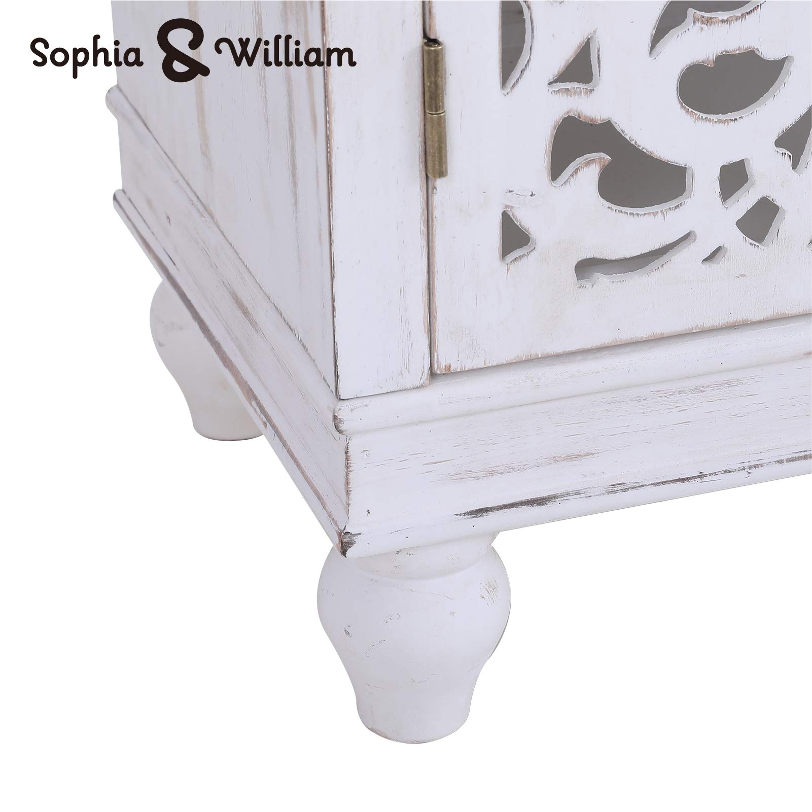 Sophia & William Accent Cabinet with 2 Doors, Distressed Storage Cabinet with Wood Frame and Hollow-Carved Door for Entryway Living Room, White