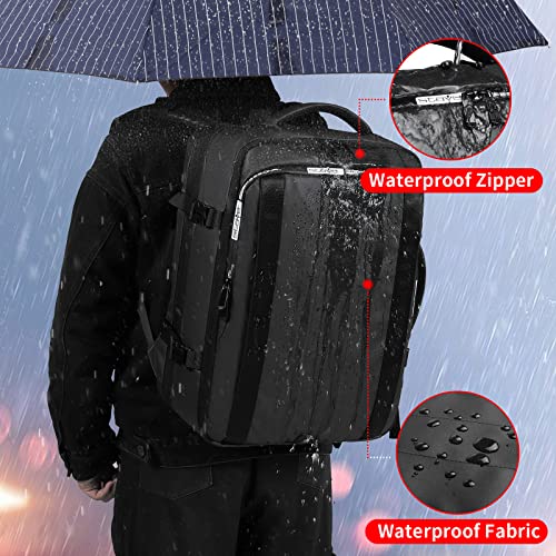AI EN JIU Travel Backpack for Men Women, 50L Expandable Carry On Backpack Flight Approved 17.3 inch Laptop Backpack, Waterproof Business Luggage Traveling Backpack with 3 Mesh Bags & 1 Shoe Bag, Black