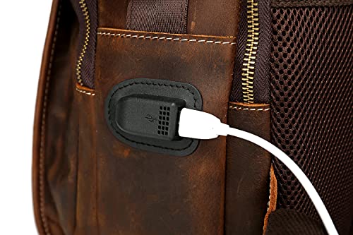 LANNSYNE Vintage Genuine Leather Backpack For Men 15.6 Inch Laptop Bag School Bag Overnight Weekender Camping Daypack Rucksack