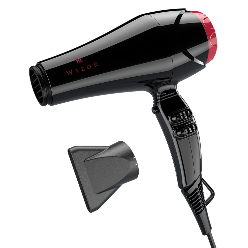 Professional Negative Ionic Hair Dryer, 1875W Salon Lightweight Blow Dryer with Pro AC Motor, Fast Dryer with Concentrator Nozzle and 2 Speed & 3 Heat Settings, Black