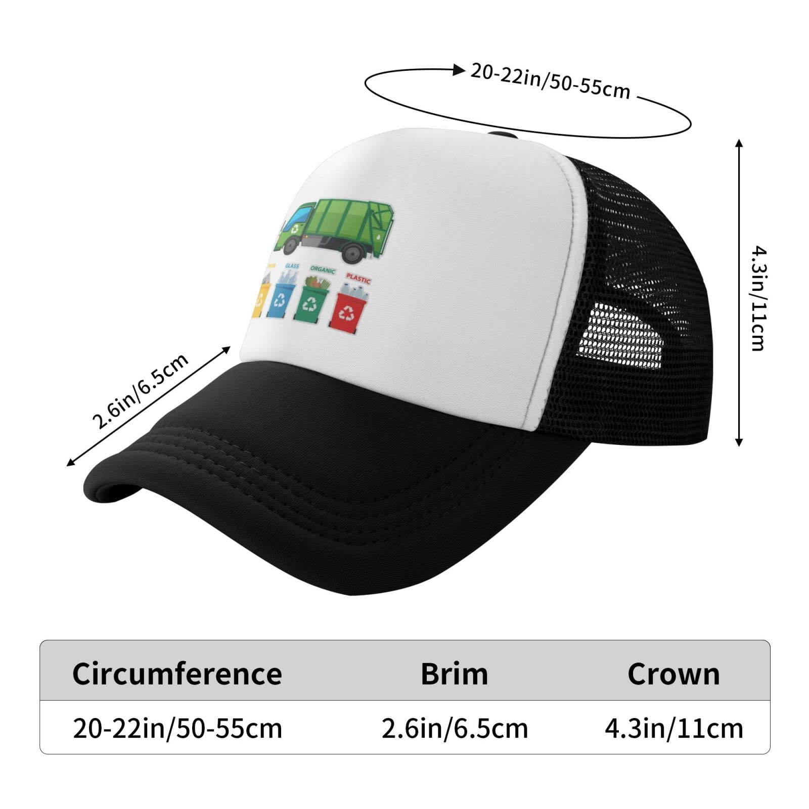 Yipaidel Boys' Garbage Day Trucks Waste Management Mesh Trucker Hat, Adjustable Snapback Baseball Cap for Gifts Black
