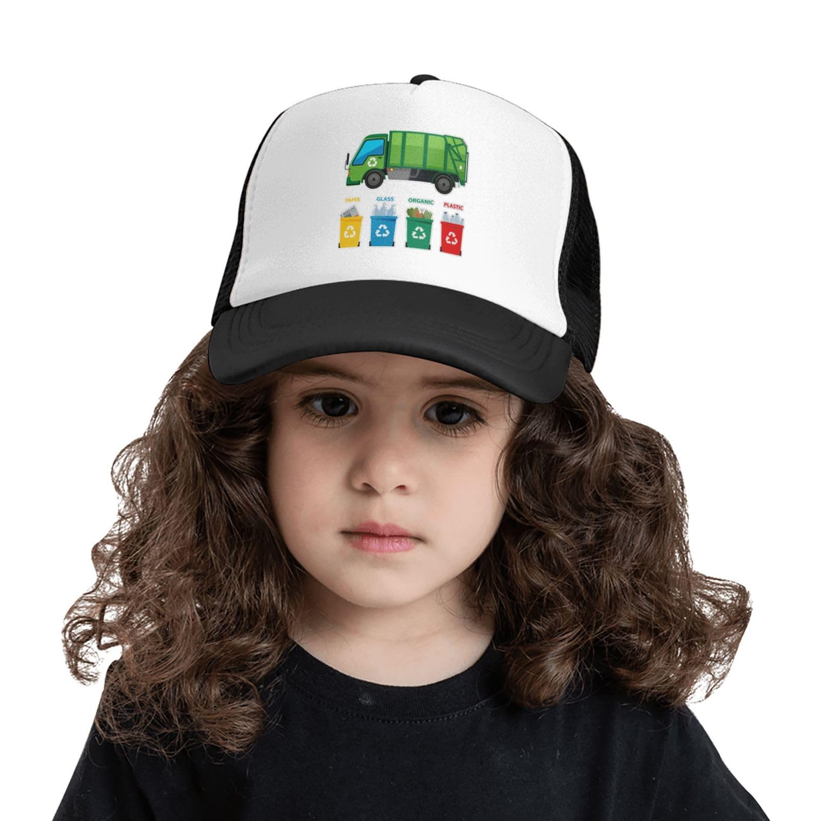 Yipaidel Boys' Garbage Day Trucks Waste Management Mesh Trucker Hat, Adjustable Snapback Baseball Cap for Gifts Black