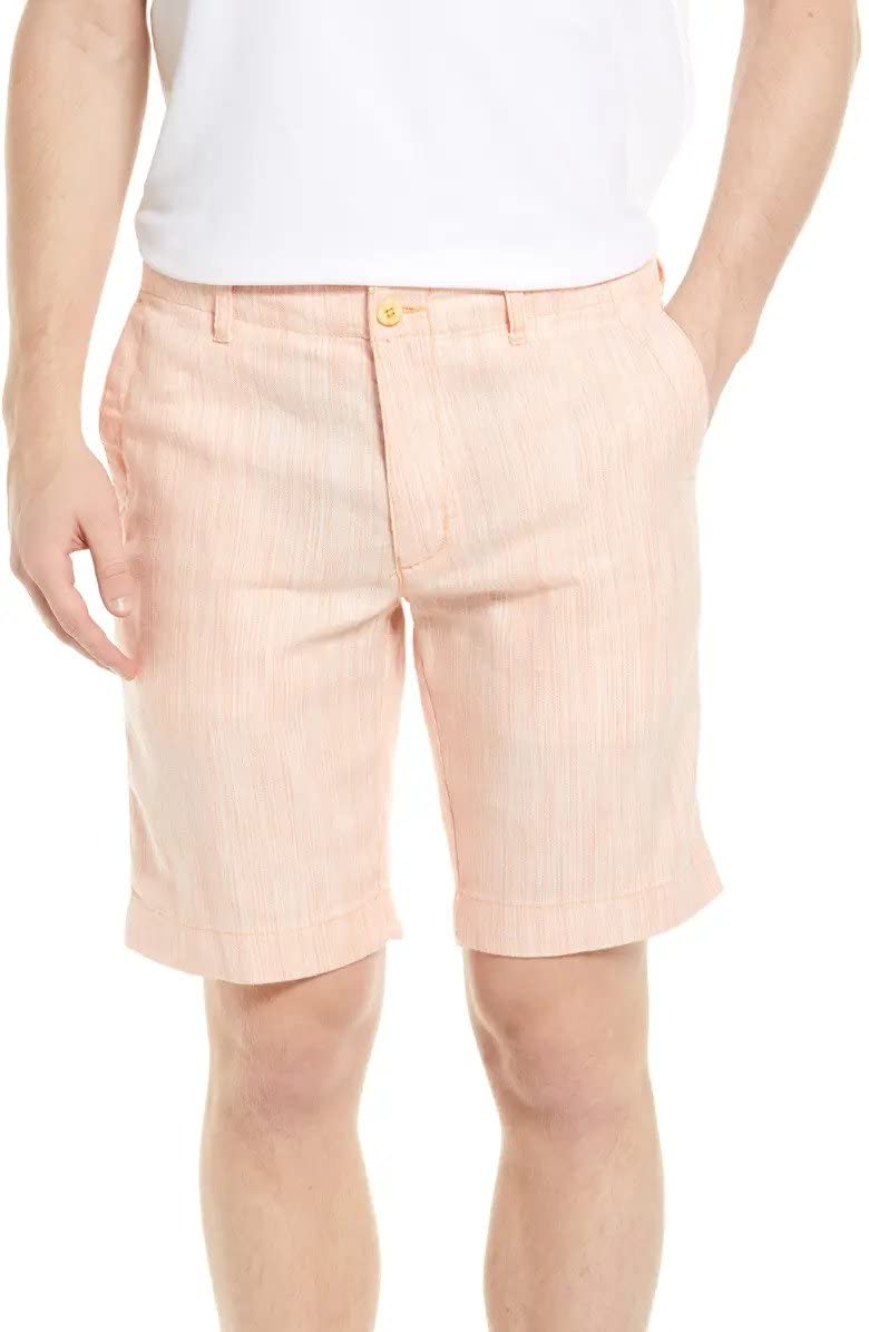 Tommy Bahama Men's Harbor Herringbone Stretch-Linen 10" Inseam Short (Peach Sorbet, XL, X-Large)