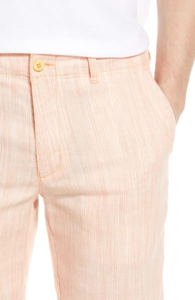 Tommy Bahama Men's Harbor Herringbone Stretch-Linen 10" Inseam Short (Peach Sorbet, XL, X-Large)