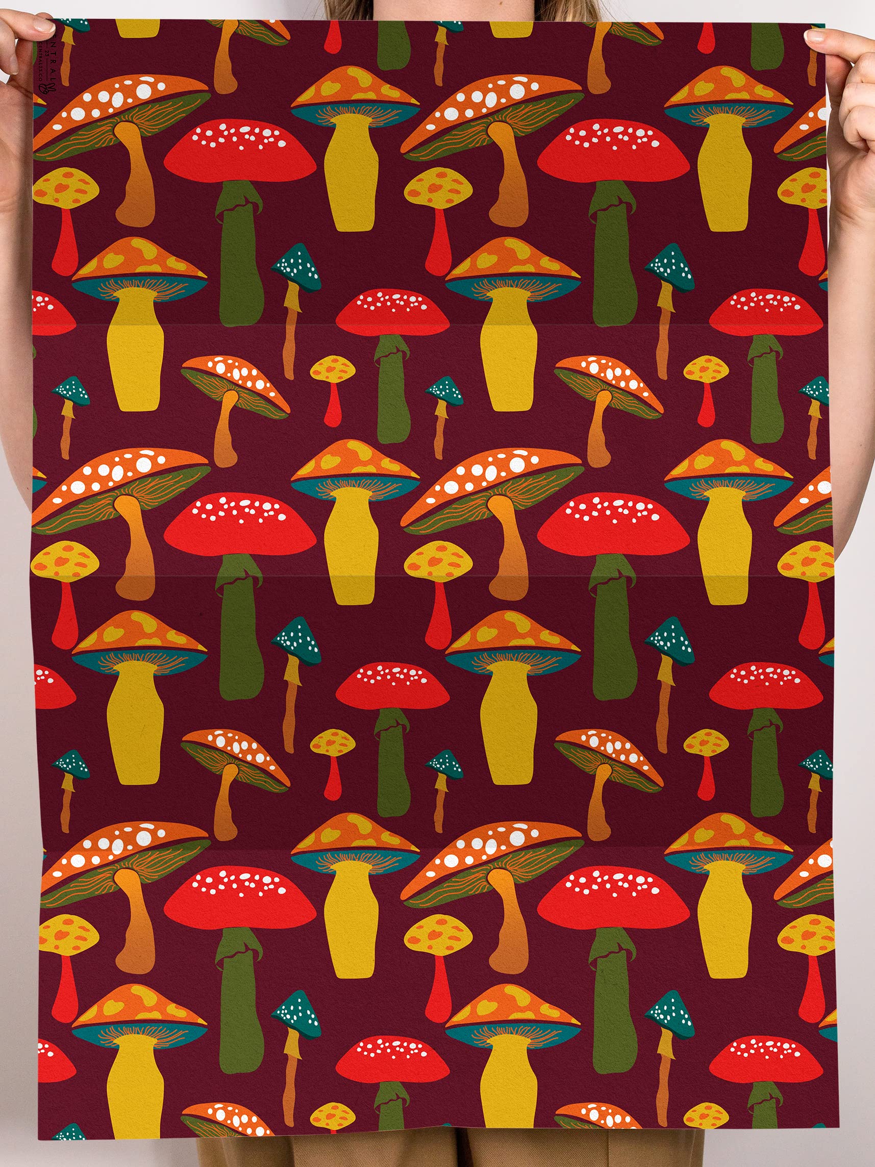 CENTRAL 23 Red Wrapping Paper - Mushroom Wrapping Paper - Red Yellow - Vibrant - 6 Sheets Gift Wrap - For Birthday Christmas Holiday - Comes With Stickers
