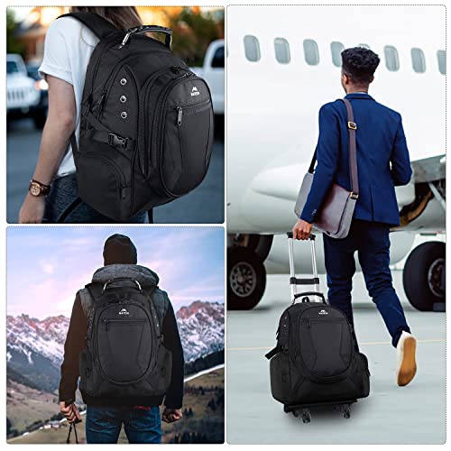 Rolling Backpack, MATEIN Travel Backpack with Wheels, Water Resistant Roller College School Backpack for Girls, 15.6 inch Wheeled Travel Laptop Backpack On Wheels Business Bookbag Gifts for Men, Black