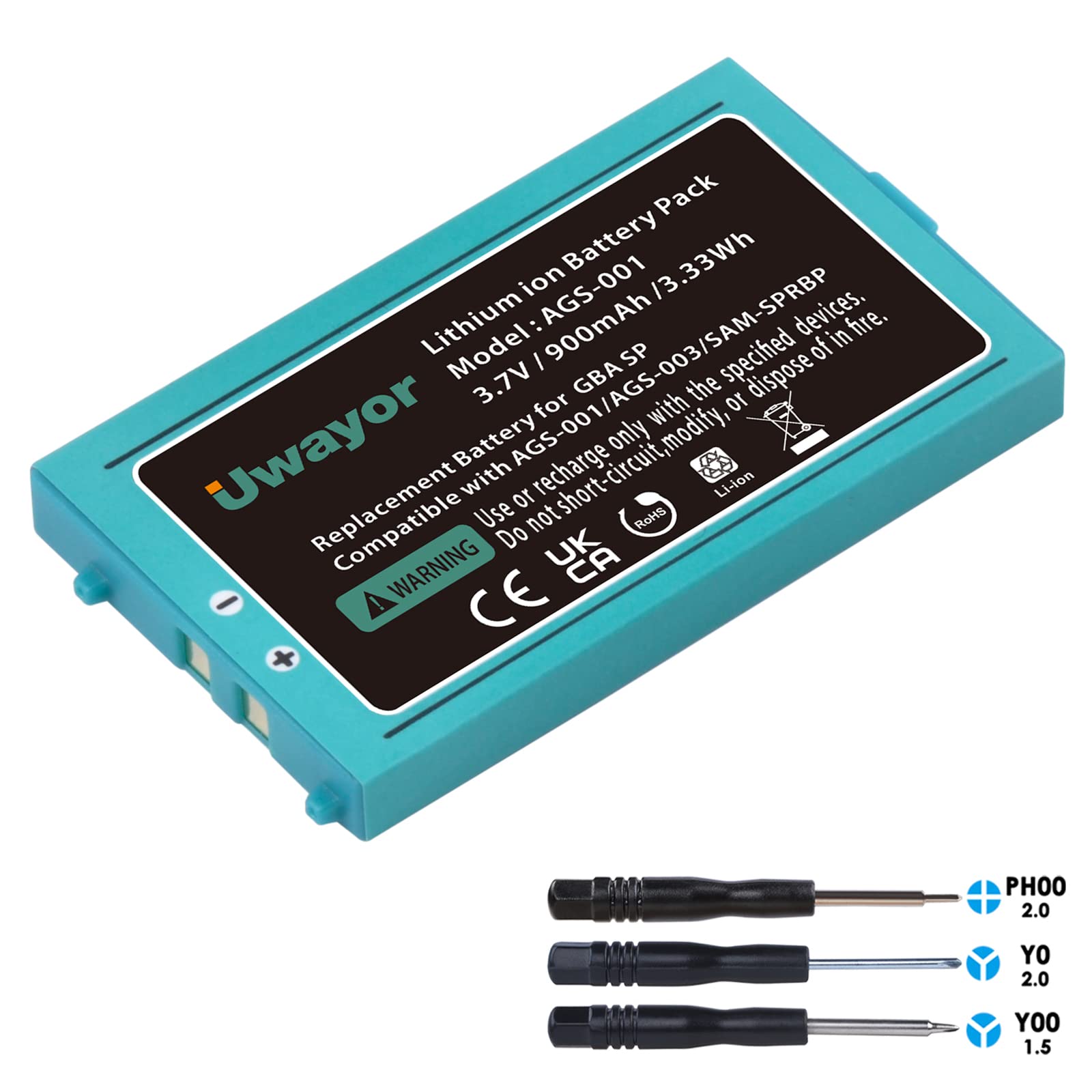 Uwayor Gameboy Advance SP Battery, 900mAh GBA SP Battery Replacement for Nintendo Gameboy Advance SP with Tool