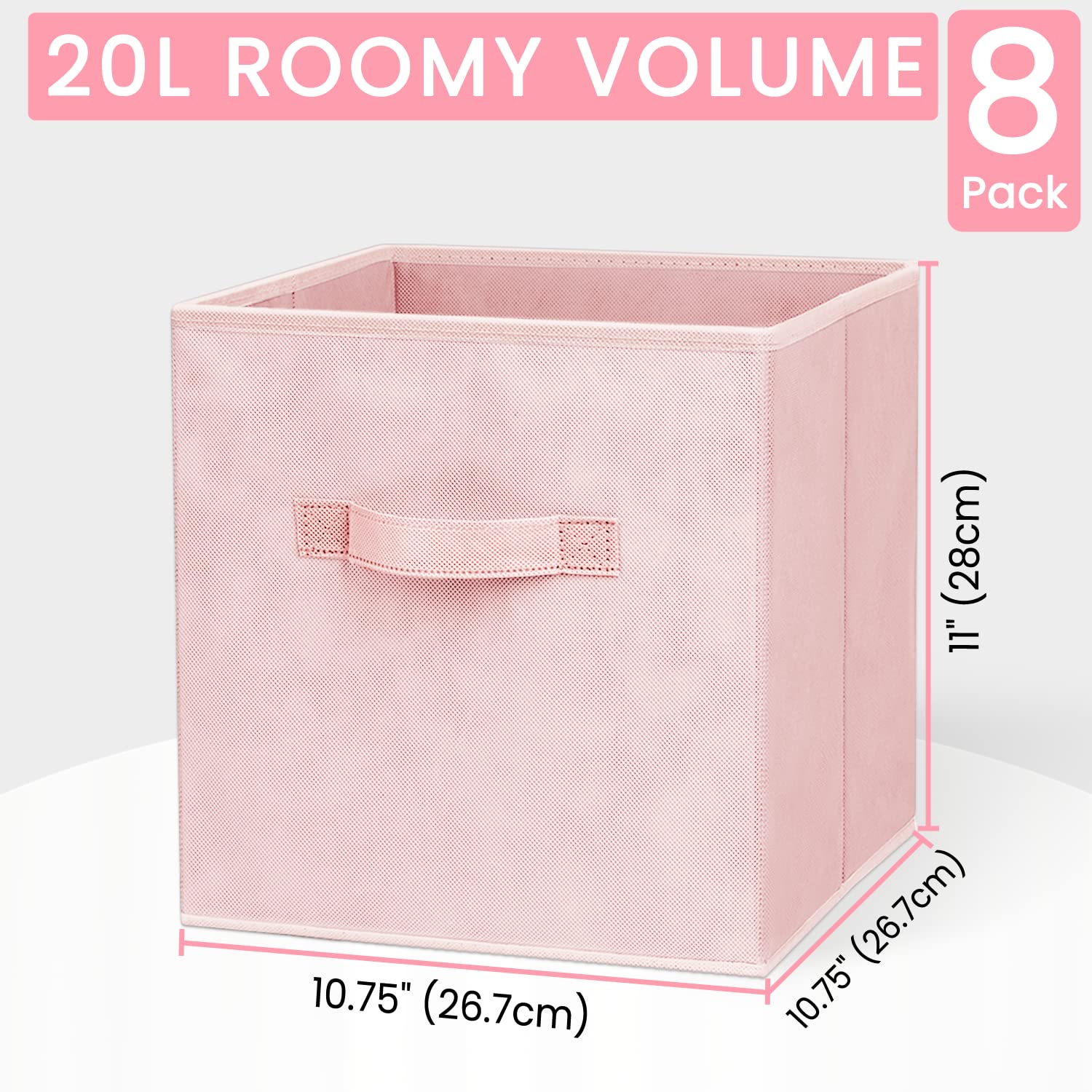 Criusia Storage Cubes - 11 Inch Heavy Duty Fabric Storage Bins for Shelves Closet, Cube Organizer - 8 Pack Collapsible Cube Storage Bins Baskets for Organizing Clothes Blankets Toys (Pink)