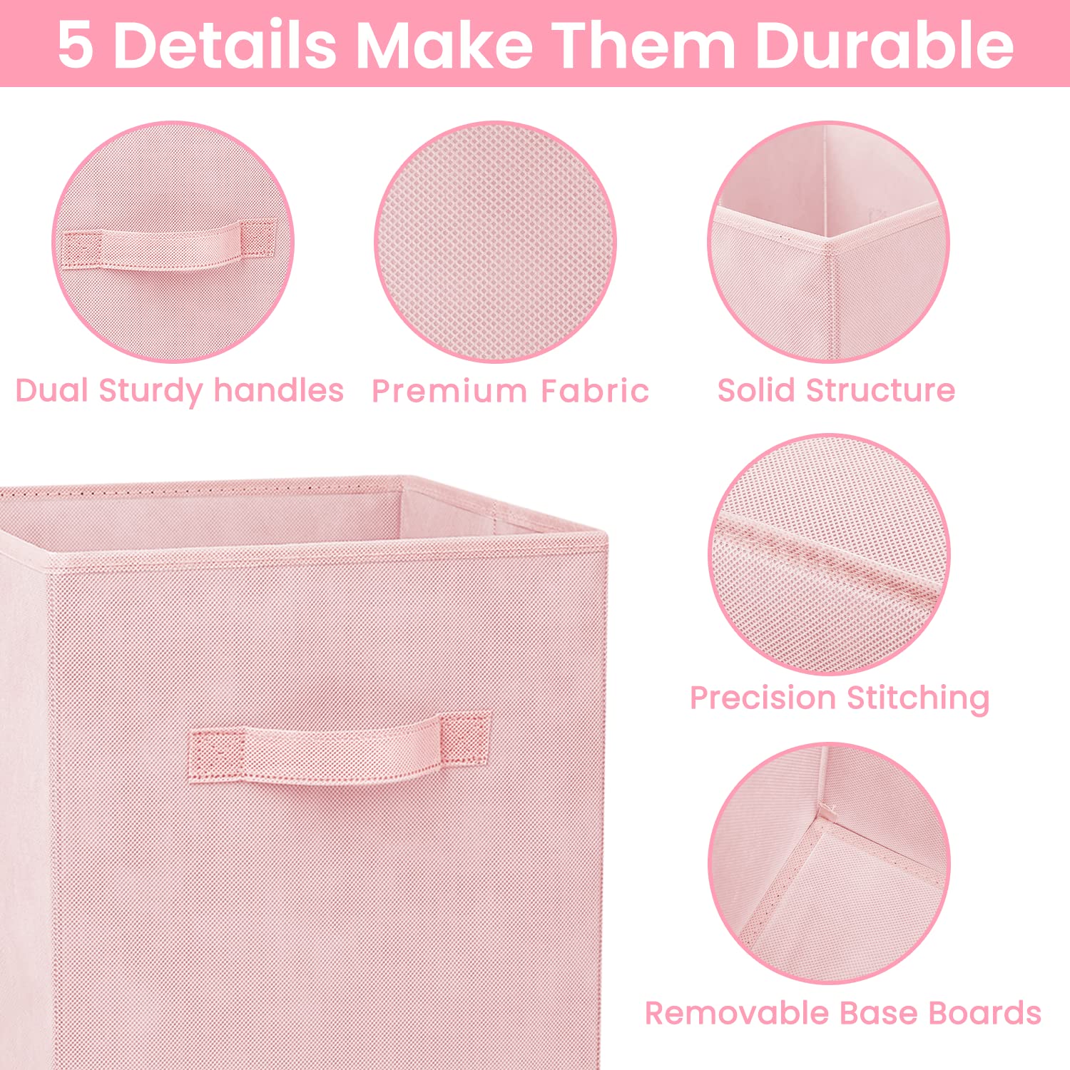 Criusia Storage Cubes - 11 Inch Heavy Duty Fabric Storage Bins for Shelves Closet, Cube Organizer - 8 Pack Collapsible Cube Storage Bins Baskets for Organizing Clothes Blankets Toys (Pink)