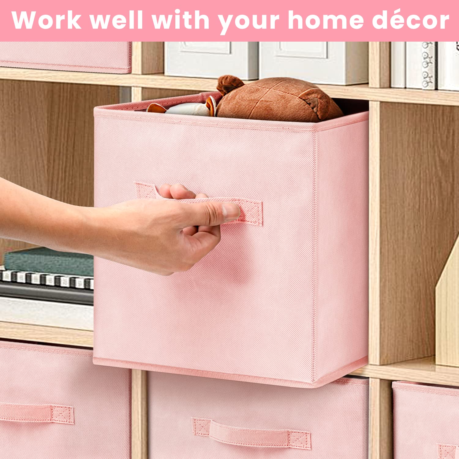 Criusia Storage Cubes - 11 Inch Heavy Duty Fabric Storage Bins for Shelves Closet, Cube Organizer - 8 Pack Collapsible Cube Storage Bins Baskets for Organizing Clothes Blankets Toys (Pink)