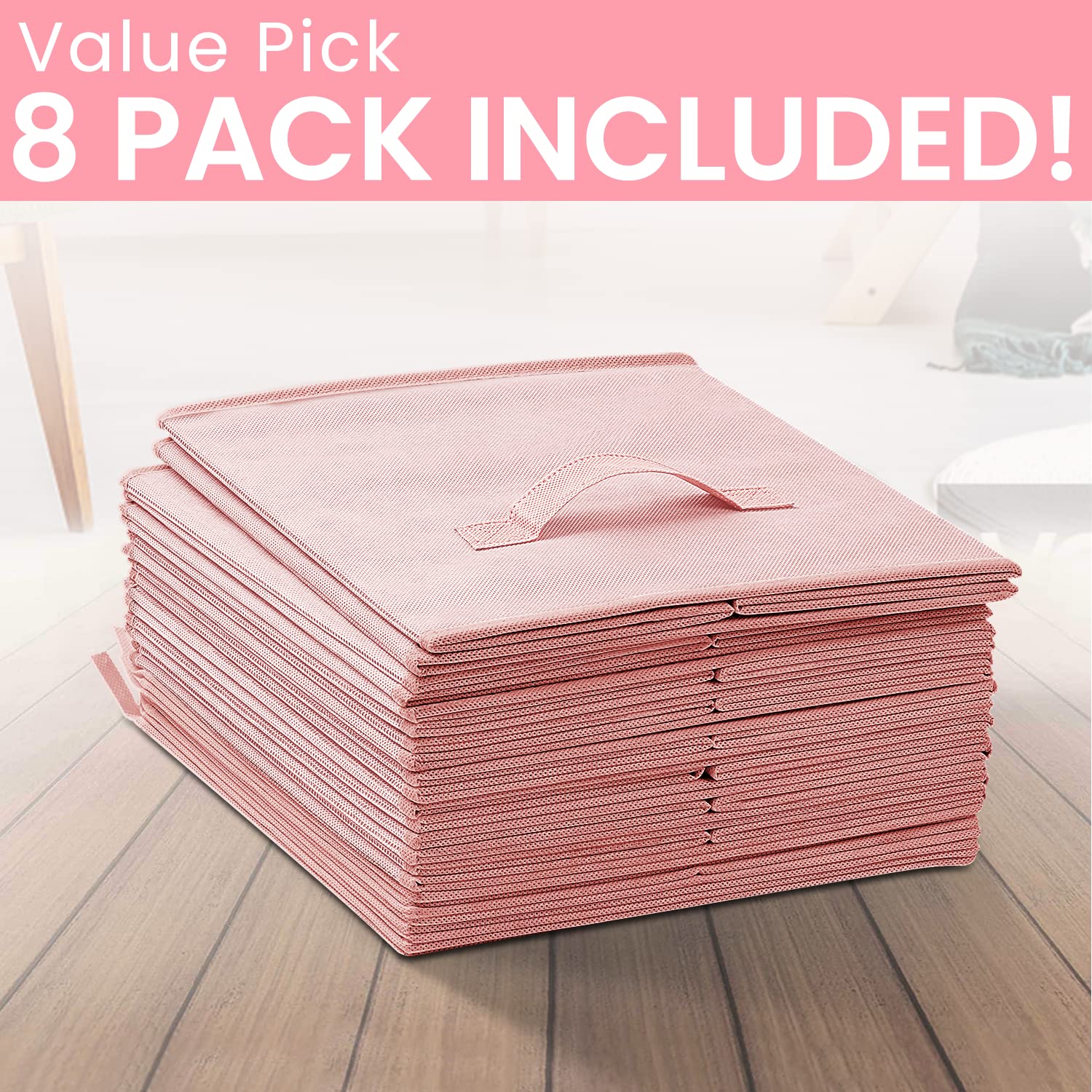 Criusia Storage Cubes - 11 Inch Heavy Duty Fabric Storage Bins for Shelves Closet, Cube Organizer - 8 Pack Collapsible Cube Storage Bins Baskets for Organizing Clothes Blankets Toys (Pink)