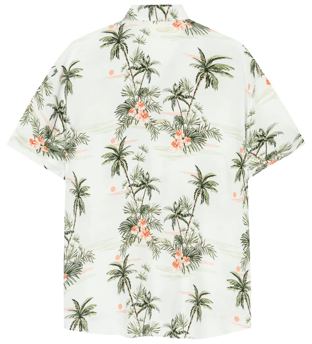 SURF CUZ Mens Hawaiian Shirts Short Sleeve Stretch Loose Fit Casual Aloha Shirt Vacation Mens Tropical Button Down Beach Shirts(White-Coconut Tree,Medium)