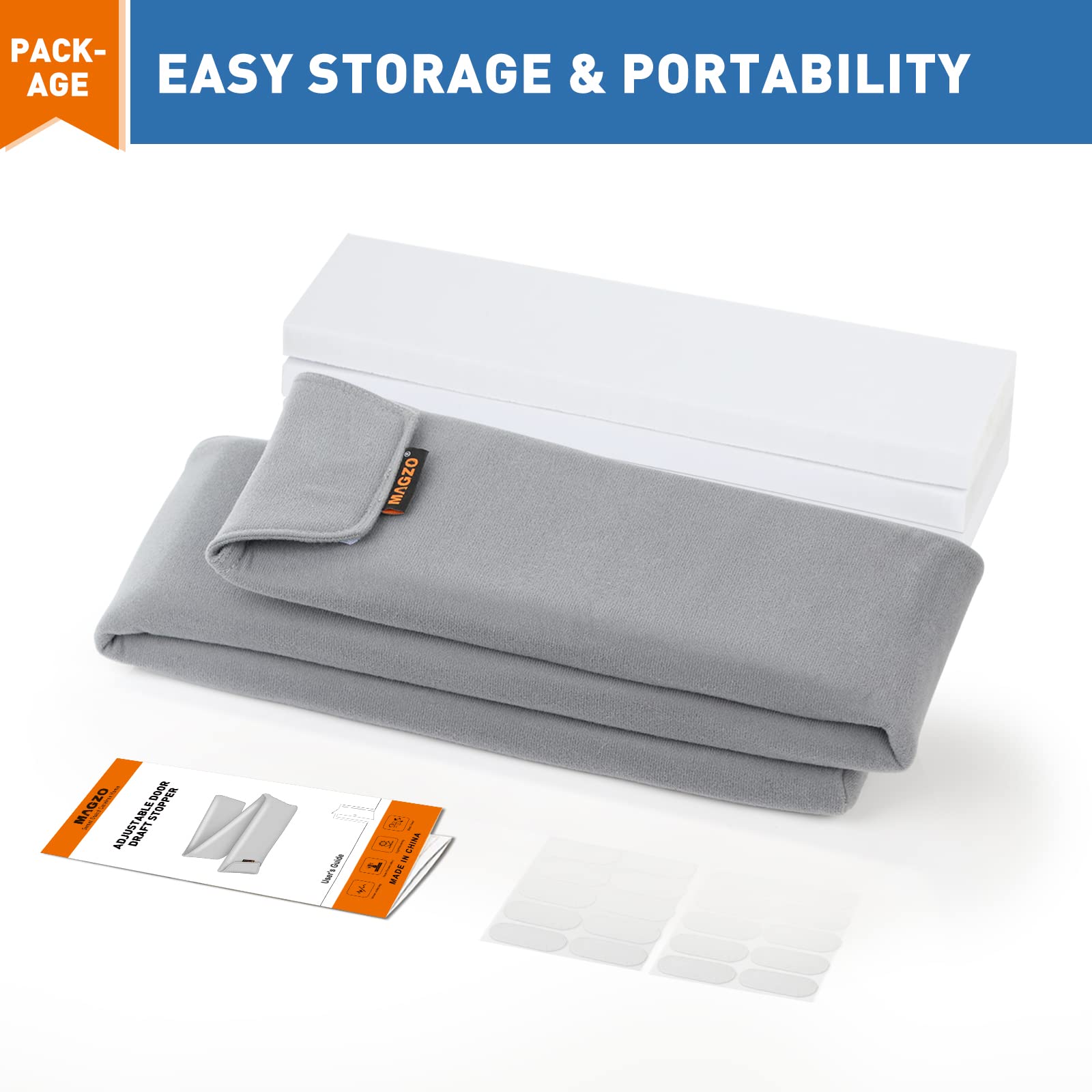 MAGZO Tailorable Door Draft Stopper 38" L X 4.7" W X 1.2" T, Fit Door Bottom Length 30-38 Inch Door Draft Blocker Noise Cold Air Wind Dust Proof Energy Saving, Gray