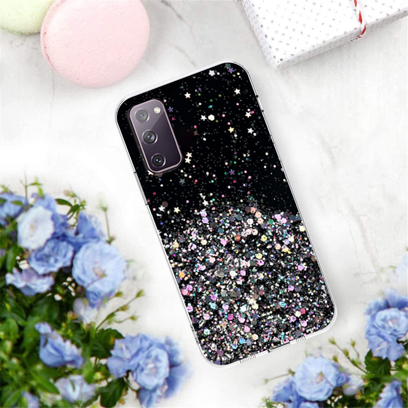 for Samsung Galaxy S20 Case Silicone,Clear Samsung S20 5G Phone Case Speck, Ultra Slim 0.3mm Soft Shockproof Protective Glitter Cute Phone Cover for Women Green (Black)