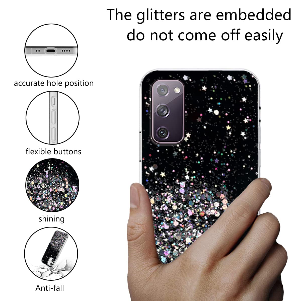 for Samsung Galaxy S20 Case Silicone,Clear Samsung S20 5G Phone Case Speck, Ultra Slim 0.3mm Soft Shockproof Protective Glitter Cute Phone Cover for Women Green (Black)