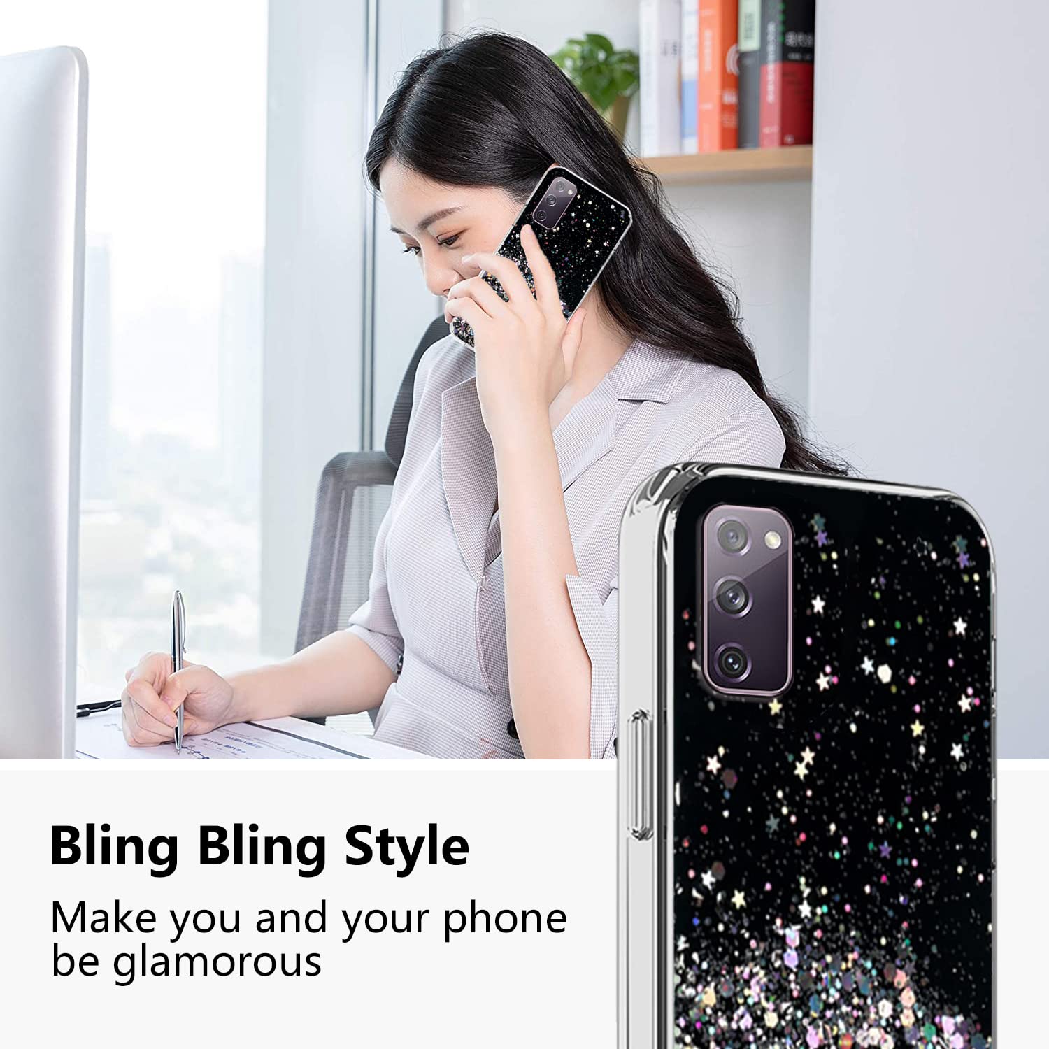 for Samsung Galaxy S20 Case Silicone,Clear Samsung S20 5G Phone Case Speck, Ultra Slim 0.3mm Soft Shockproof Protective Glitter Cute Phone Cover for Women Green (Black)