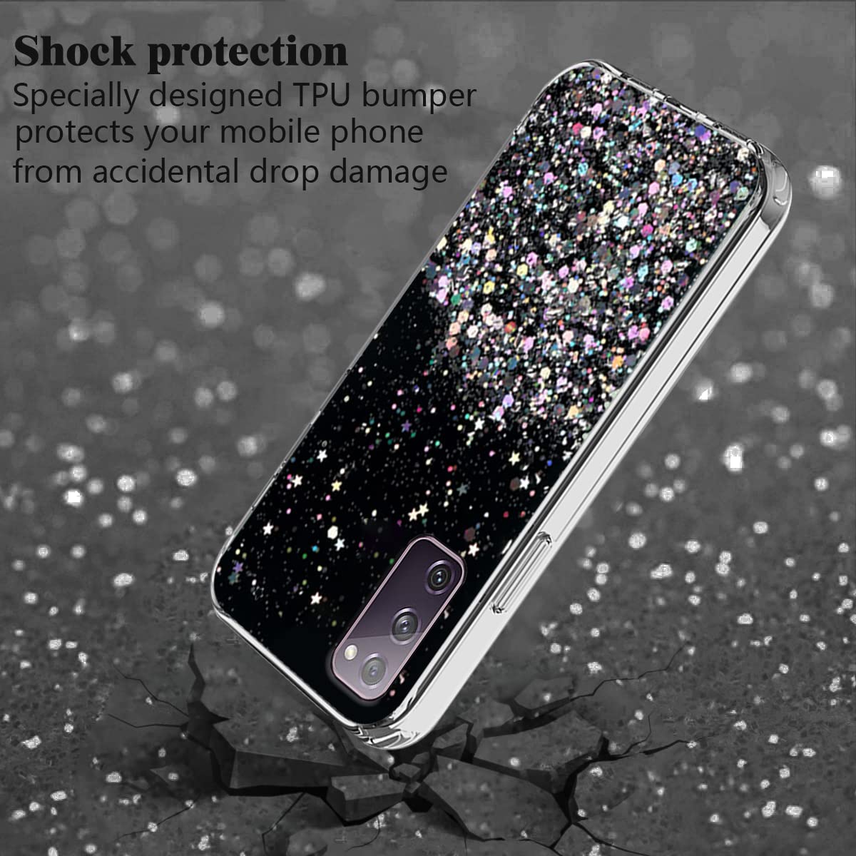 for Samsung Galaxy S20 Case Silicone,Clear Samsung S20 5G Phone Case Speck, Ultra Slim 0.3mm Soft Shockproof Protective Glitter Cute Phone Cover for Women Green (Black)