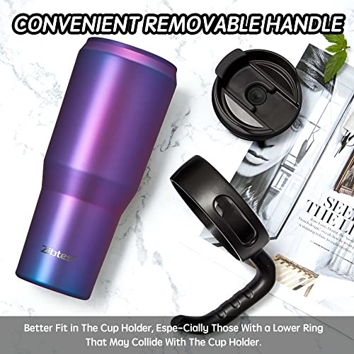 Zibtes 40oz Insulated Tumbler With Lid and Straws, Stainless Steel Double Vacuum Coffee Tumbler With Handle, Keeps Drinks Cold up to 34 Hours or Hot for 12 Hours(Twilight 1 pack)