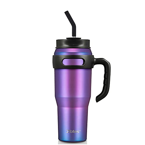 Zibtes 40oz Insulated Tumbler With Lid and Straws, Stainless Steel Double Vacuum Coffee Tumbler With Handle, Keeps Drinks Cold up to 34 Hours or Hot for 12 Hours(Twilight 1 pack)